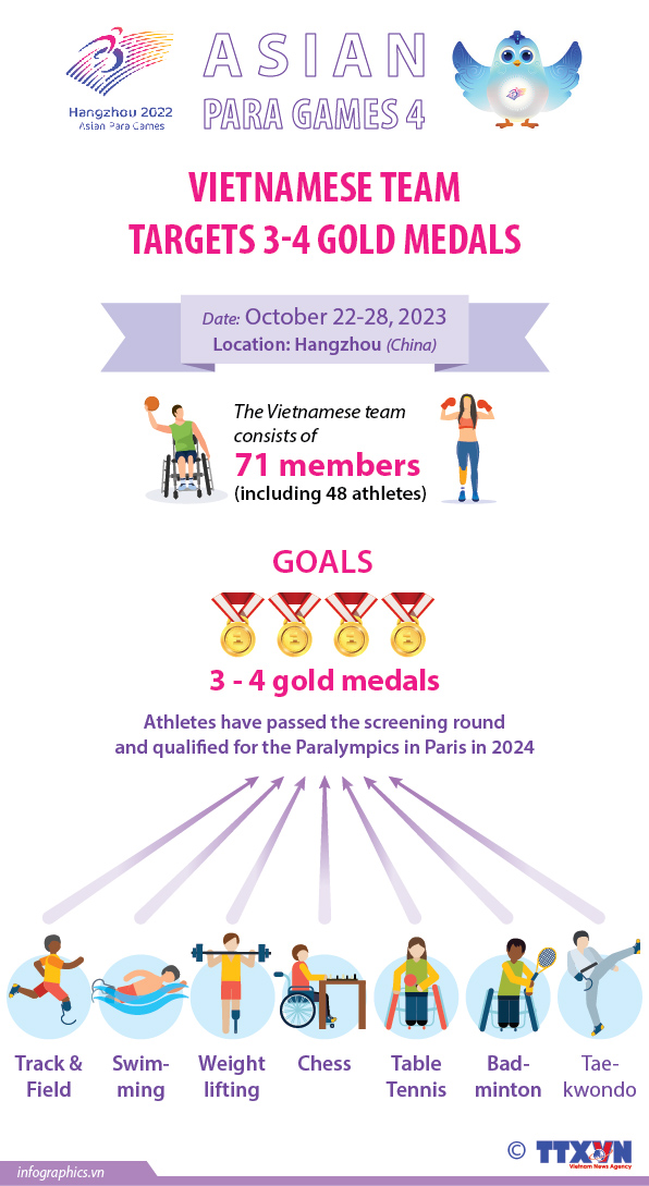 Vietnamese team targets 3-4 gold medals at Asian Para Games